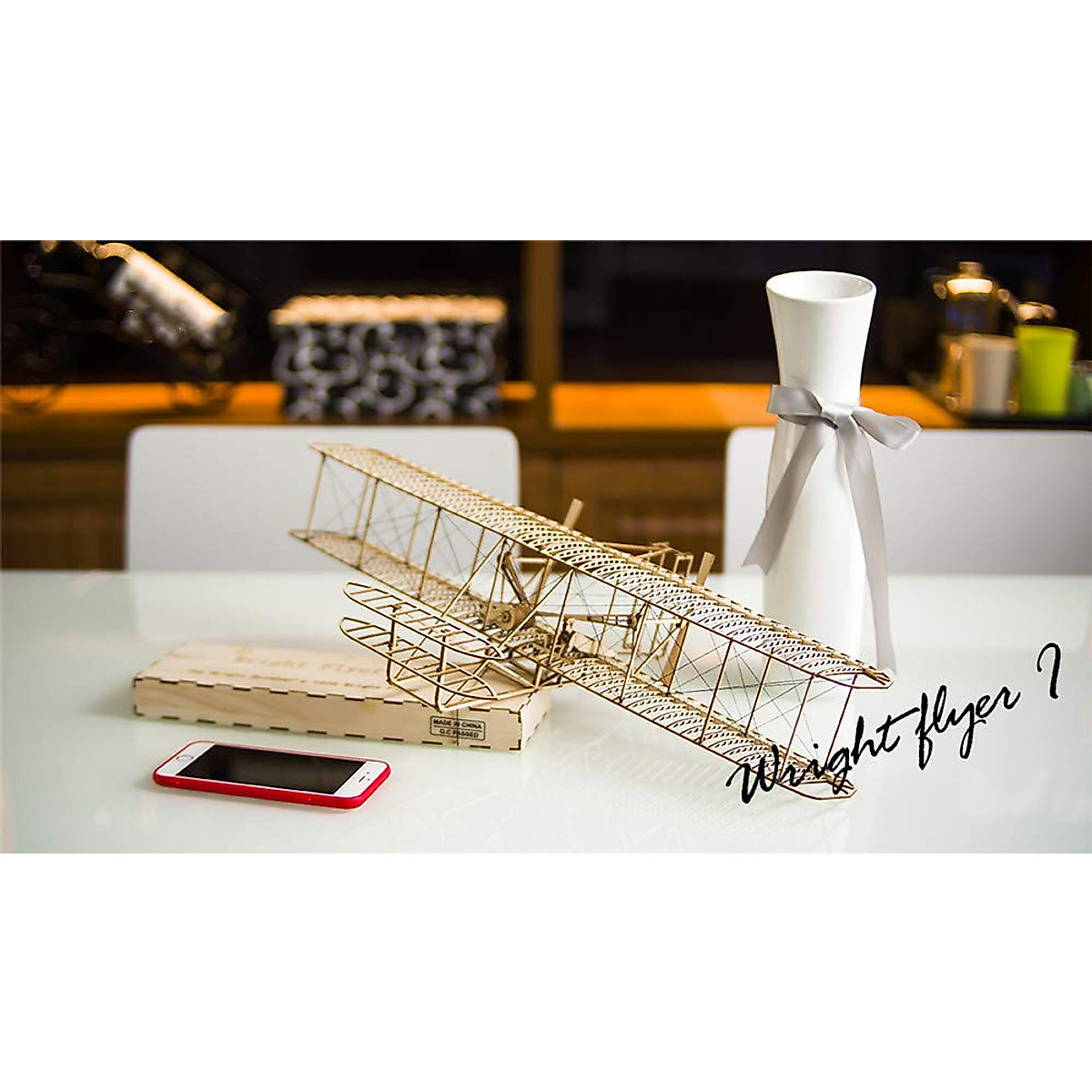 Balsa Wood Airplane Kits- Wright Brothers Flyer DIY Wooden Models Plane Construction Set, Laser Cut Aircraft Model Kit 3D Puzzles for Adults, Perfect Brain Teaser Jigsaw Puzzle for Home Decor