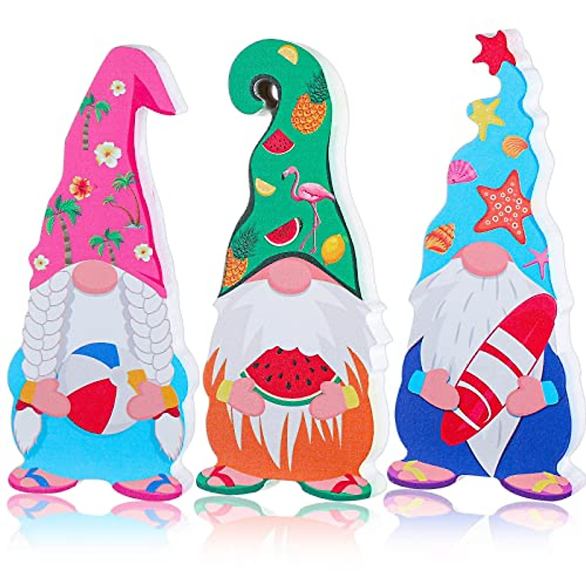3 Pcs Wooden Beach Gnomes Sign Summer Gnomes Table Decor Wood Beach Table Centerpieces Hawaii Wooden Gnomes Sign for Summer Party Tiered Tray Shelf Home Kitchen Decoration
