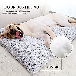 Washable Dog Bed Deluxe Plush Dog Crate Beds Fulffy Comfy Kennel Pad Anti-Slip Pet Sleeping Mat for Large, Jumbo, Medium, Small Dogs Breeds, 35" x 23", Gray