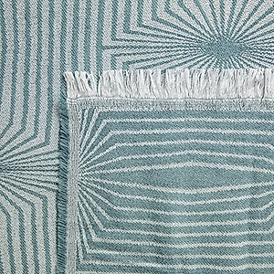 MANGATA CASA Boho Throw Blanket Teal for Couch Sofa and Bed -Lightweight Super Soft Woven Blanket with Tassel-Decorative Cozy Spring Throws with Sunrays Pattern for Living Room(Teal 50x67In)