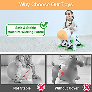 iPlay, iLearn Bouncy Pals Dairy Cow Hopping Horse, Plush Inflatable Animal Hopper, Indoor n Outdoor Ride on Jumping Bounce Toys, Birthday Gift for 18 Months 2 3 4 5 Year Old Kids Toddlers Boys Girls