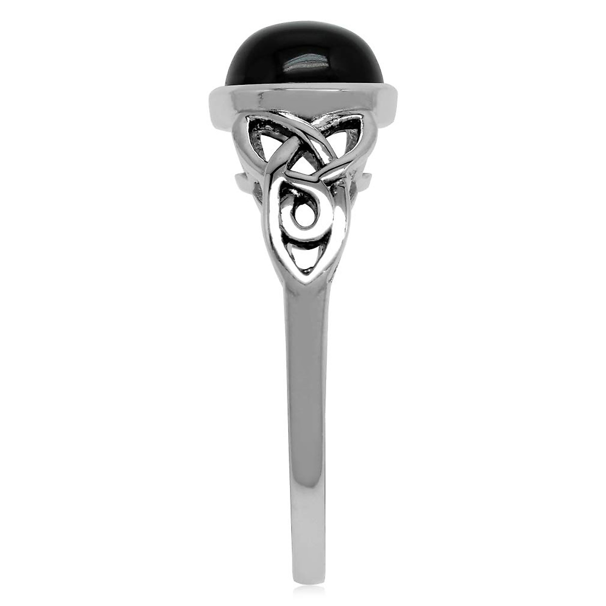Silvershake 8mm Natural Round Shape Black Onyx 925 Sterling Silver Triquetra Celtic Knot Solitaire Ring Size 9