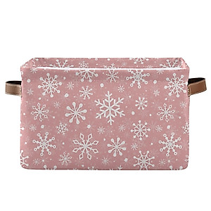MNSRUU Christmas Basket Pink Snowflakes Storage Basket for Shelves, Decorative Storage Cubes Foldable Storage Bins for Organizing Closet Shelf, Cube Storage Organizer