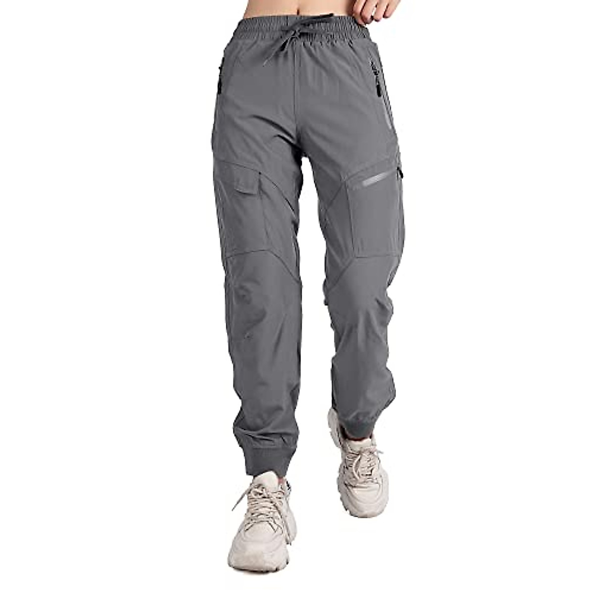 Singbring Women's Outdoor Athletic Workout Quick Dry UPF 50 Hiking Cargo Joggers Pants Zipper Pockets (Gray88-L) Grey