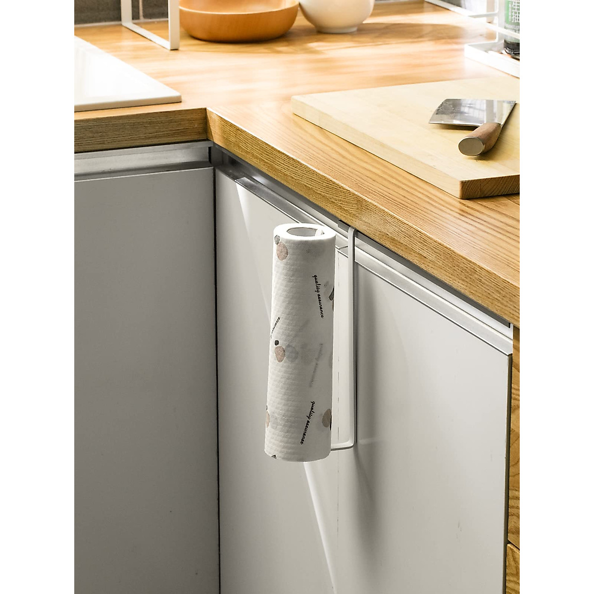 LINFIDITE 2 Pack Paper Towel Holder Hanger Kitchen Paper Towel Racks Under Cabinet Sliding Wall Mount Paper Rolls Rack No Drilling Durable Paper Holder for Kitchen Pantry Bathroom Toilet, Black