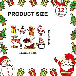 Qpout 12 Sheets Christmas Temporary Tattoos Christmas Tattoos Stickers Stocking Gift Stuffers for Kids Girls Boys Xmas Eve Christmas Party Favors Supplies Decorations
