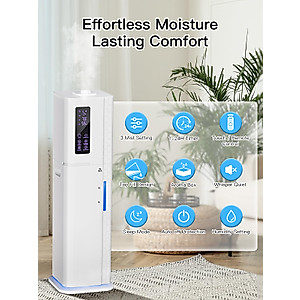 Petsaint Humidifiers for Bedroom, 2.64Gal/10L Ultrasonic Cool Mist Humidifier Large Room, Covers 550ft², Top Fill, 24H Timer, 60H Runtime, 3 Mist Mode Quiet Humidifiers for Home, Office, Plant, White