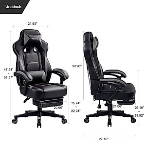 LUCKRACER Gaming Chair with Footrest Office Desk Chair Ergonomic Gaming Chair Pu Leather High Back Adjustable Swivel Lumbar Support Racing Style E-Sports Gamer Chairs Gray