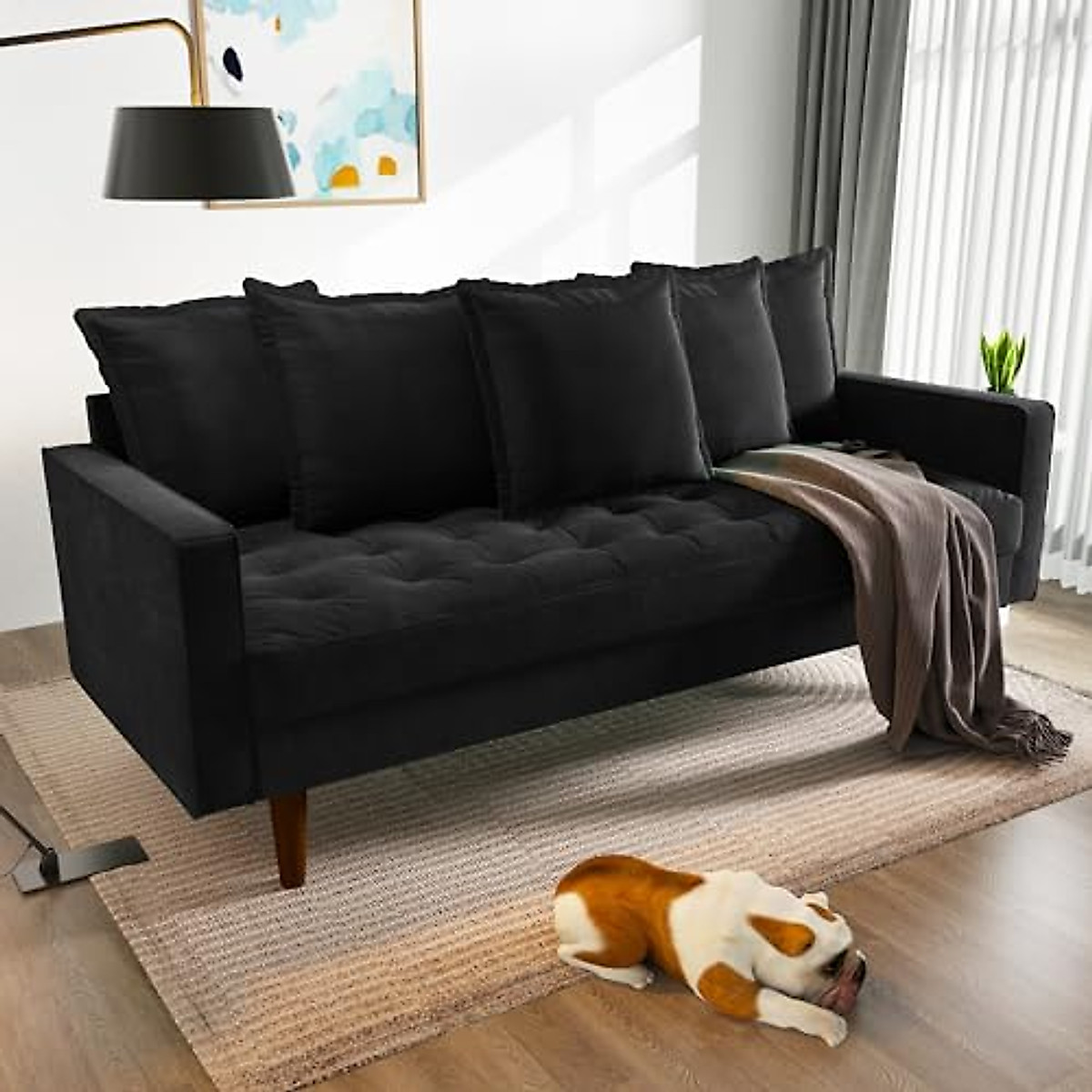 SILKIR Mid-Century Modern Small Spaces Comfy Velvet Living Room,Office,and Apartment,Loveseat Couch Sofas, 58 & 70 Inch, Black