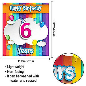 Happy 6th Birthday Backdrop Banner Decor Colorful - Rainbow Balloons Cloud Happy 6 Years Old Birthday Party Theme Decorations for Girls or Boys Supplies