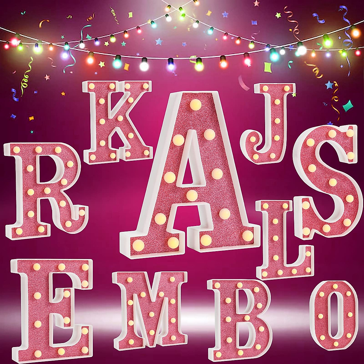 Light Up Pink Alphabet Marquee Letters Sign, Glitter LED Marquee letter Lights Sign Battery Powered for Night Light Girls Bedroom Birthday Gifts Wedding Pink Party Baby Shower Decorations, Pink L