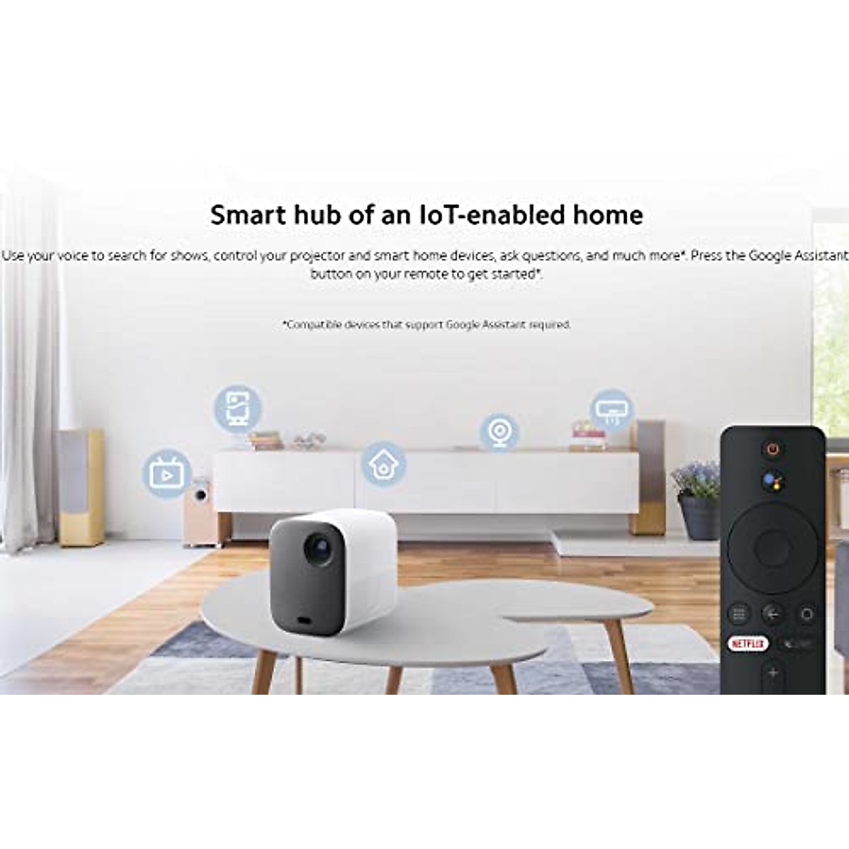 Xiaomi Mi Smart Home Compact Projector, Android TV Compatible with Remote Control, Screen Size 60"-120", 1080P Full HD, HDR10 Decoding, 500 ANSI Lumen, with Dolby Audio Decoding