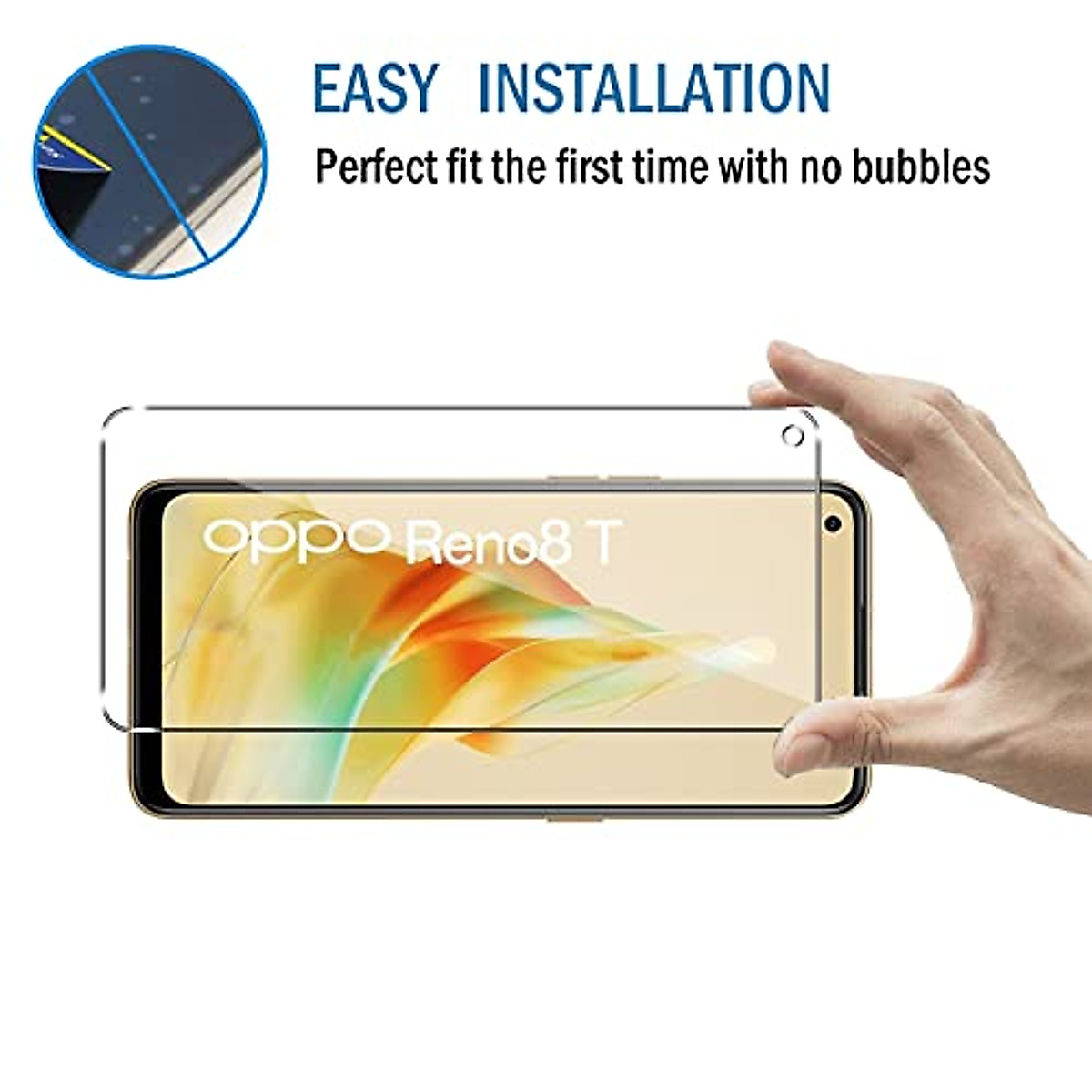 Natbok 2 Pack for OPPO Reno 8T 4G Screen Protector,9H Tempered Glass Film,HD Clear Scratch Resistant,Case Friendly Bubble-Free Easy Installation for OPPO Reno 8T 4G Glass Screen Protector