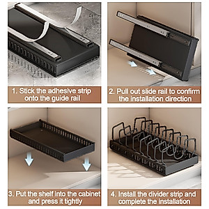 Enskatec Pots and Pans Organizer Under Cabinet, Sliding Pot Lid Holder and Pan Rack in Kitchen, Pull out Pot and Pan Organizer, for Pot Lid, Bakeware, Dishes, Pots and Pans Storage