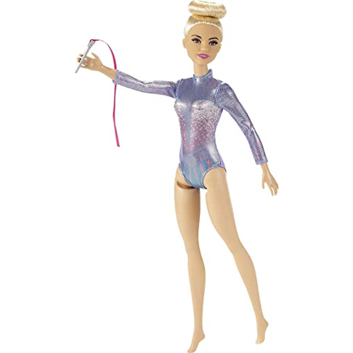 Barbie Rhythmic Gymnast Fashion Doll with Blonde Hair & Brown Eyes, Shimmery Leotard, Baton & Ribbon Accessories 12 Inch