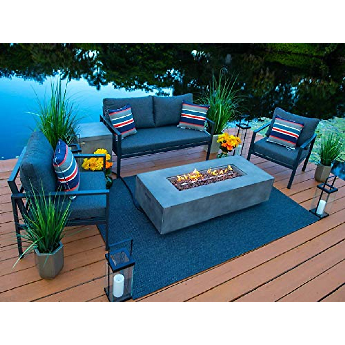 Juno 4 Piece Outdoor Furniture Conversation Set with 56" Rectangular Propane Gas Fire Pit Table