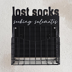 TSIMHOMED Lost Socks Basket - Creative Laundry Room Organization and Decor, Black Metal Lost Socks Laundry Sign, Housewarming Gifts