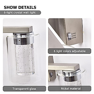 SADENICEL 6 Light Brushed Nickel Bathroom Light Fixtures, LED Vanity Lights Crystal White/Neutral/Warm Bathroom Lights Over Mirror for Bathroom, Bedroom,Living Room (6 Light)