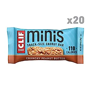 CLIF BARS - Mini Energy Bars - Crunchy Peanut Butter -Made with Organic Oats - Plant Based Food - Vegetarian - Kosher (0.99 Ounce Snack Bars, 20 Count)