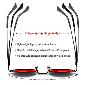 EYLRIM Red Lens Circle Glasses Small Round Polarized Sunglasses for Women Men Retro Hippie Style Circle Sun Glasses(Black/Clear Red)