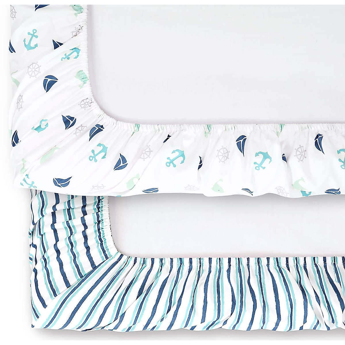 The Peanutshell Nautical Themed Crib Bedding Bundle | 5 Piece Set | 3 Crib Sheets, Crib Quilt, and Crib Skirt