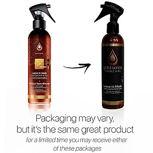 Gold Series Leave-In Hair Mask – Argan Oil Hair Mask Enriched with Keratin – Nourishing and Gently Detangling Leave In Conditioner Spray For Curly Frizzy or Damaged Hair, 8.4 Fl.oz