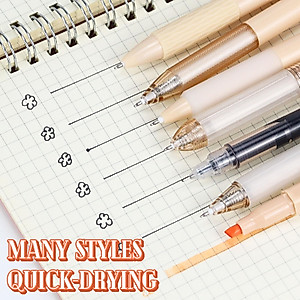 Buqoo Gel Pens Set, 5 Pack Retractable Gel Ink Pens 0.5mm Fine Points Pens Various Styles of Gel Pens with 1 Highlighter for Drawing Writing Planner and School Supplies (Brownish Red Color)