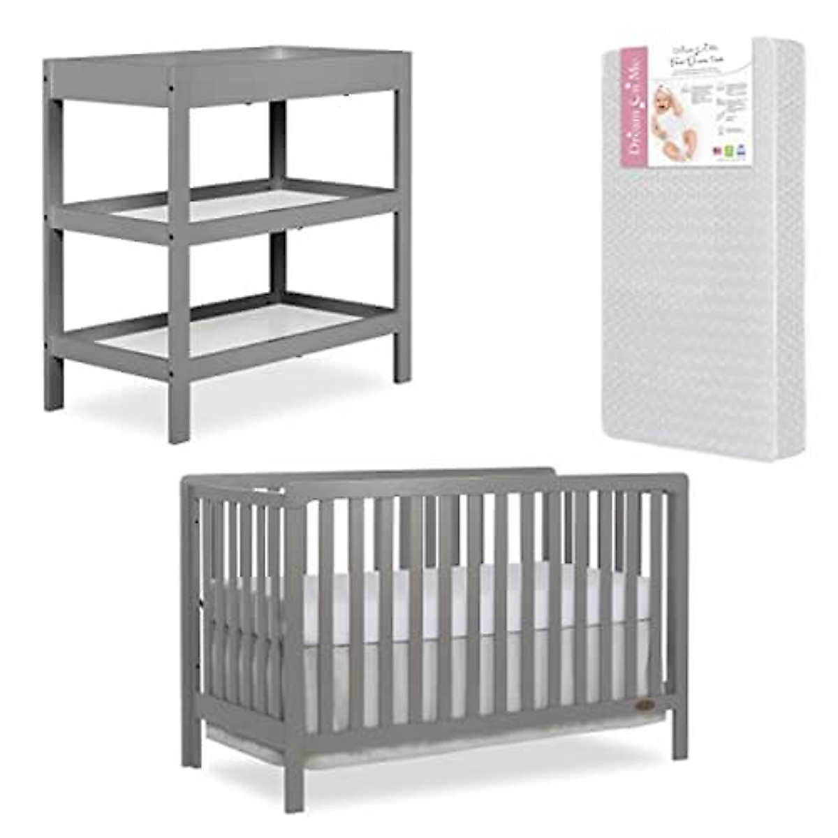 Nursery Essentials Bundle of Dream On Me Ridgefield 5-in-1 Convertible Crib, Dream On Me Ridgefield Changing-Table, with a Dream On Me Honeycomb Orthopedic Firm Fiber Standard Crib Mattress