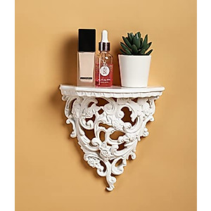 Z metnal Small Victorian Decorative Floating Shelves, Wall Mounted Decor Shelves, Classic Wall Display Organizer, Retro Hollow Carving Art Ornament Rack, Baroque Style Decorative Stand, White, Resin