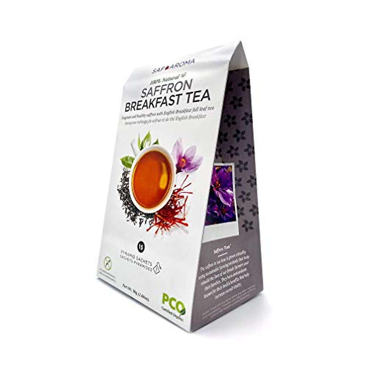 Safaroma Saffron Breakfast Tea - Freshly Harvested Containing Premium Red Saffron Threads - Organic Black Tea Eco-Conscious Sachets