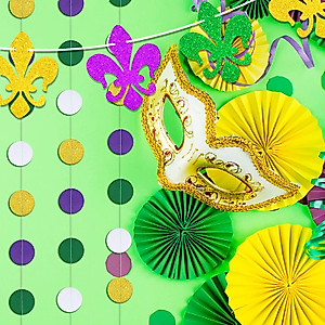 5 Pieces Mardi Gras Paper Banner Garlands, Include 4 Pieces Gold Purple Circle Dots Garland and Fleur Fe Paper Garland for Mardi Gras Theme Celebration Birthday