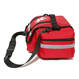 MAXPAND First Aid Bag Empty Trauma Medical Bag for Emergency First Responder Bag Organizer EMS EMT Shoulder Carry Bag 13 x9 x7 Red Middle