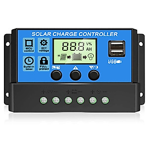 [Upgraded] 30A Solar Charge Controller, 12V/ 24V Solar Panel Regulator with Adjustable LCD Display Dual USB Port Timer Setting PWM Auto Parameter