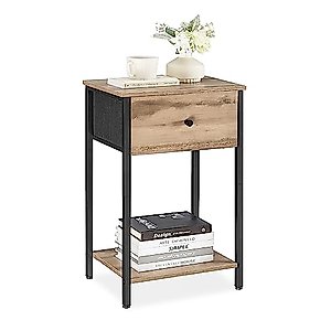 VASAGLE Nightstand, Side Fabric Drawer, 24-Inch Tall End Table with Storage Shelf, Bedroom, Toasted Oak