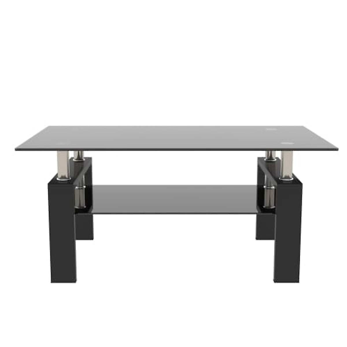 Tempered Rectangle Glass Coffee Tables with Metal Legs, Clear Coffee Table, Modern Side Center Tables for Living Room, 39.37" x 23.62" x 17.7" cm, Black