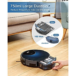 ILIFE V80 Max Mopping Robot Vacuum and Mop Combo - 2000Pa Suction Wi-Fi Automatic Vacuum Cleaner Robot Works with Alexa - 750ml Dustbin Robotic Vacuum Cleaner for Pet Hair Hardwood Floors Carpet