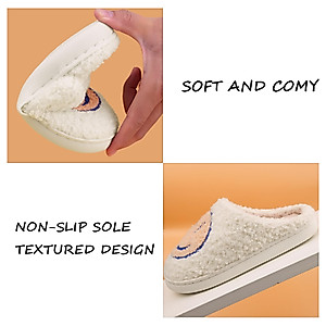 ZICKYO Kids Slippers Boys Cute Happy Face House Slippers Warm Soft Plush Non-Slip Indoor Outdoor Slip-on Shoes White Green Purple 2-2.5 Little Kid