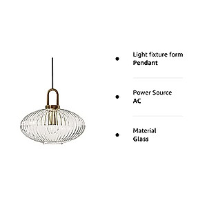 Debbte Industrial Vintage Pendant Lighting with Ribbed Glass Lamp Shade and Bronze Finish, Modern Retro Ceiling Light Hanging Lamp for Bedside Dining Table Kitchen Island (Transparent, 11.8")