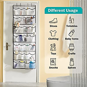 YOUDENOVA 28 Extra Large Mesh Pocket Over-The-Door Shoe Organizer - Closet Space Saver with 4 Metal Hooks for Sneakers, High Heels and Slippers - Fits Behind Doors - White