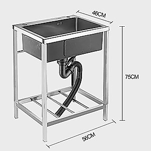 Sink Stainless Steel Utility Commercial Grade Laundry Tub Culinary for Outdoor Indoor Garage Kitchen Laundry Utility Room Sinks, Floor-standing Garden Sink, 56×46×75cm (Size : Package A)