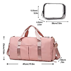BAVELOE Small Gym Bag for Women, Travel Duffle Bag with Wet Pocket Shoes Compartment Dance Bag Overnight Weekender Bag (Pink)