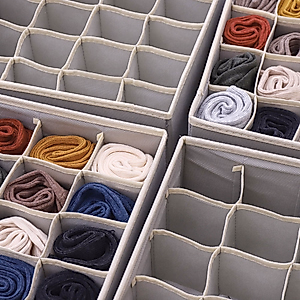 DIOMMELL Set of 4 Foldable Cloth Storage Box Closet Dresser Drawer Organizer Fabric Baskets Bins Containers Divider for Clothes Underwear Socks Lingerie Clothing, Grey 40-0000
