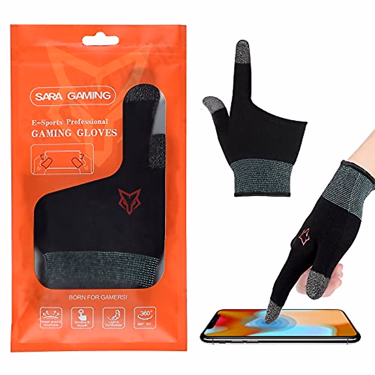 E-Sports Sara Gaming Gloves,Game Gloves, Gaming Finger Sleeves, Anti-Sweat Breathable, Thumb Sleeves for Highly Sensitive Nano-Silver Fiber Material, for Touch Screen (Medium(1pair))