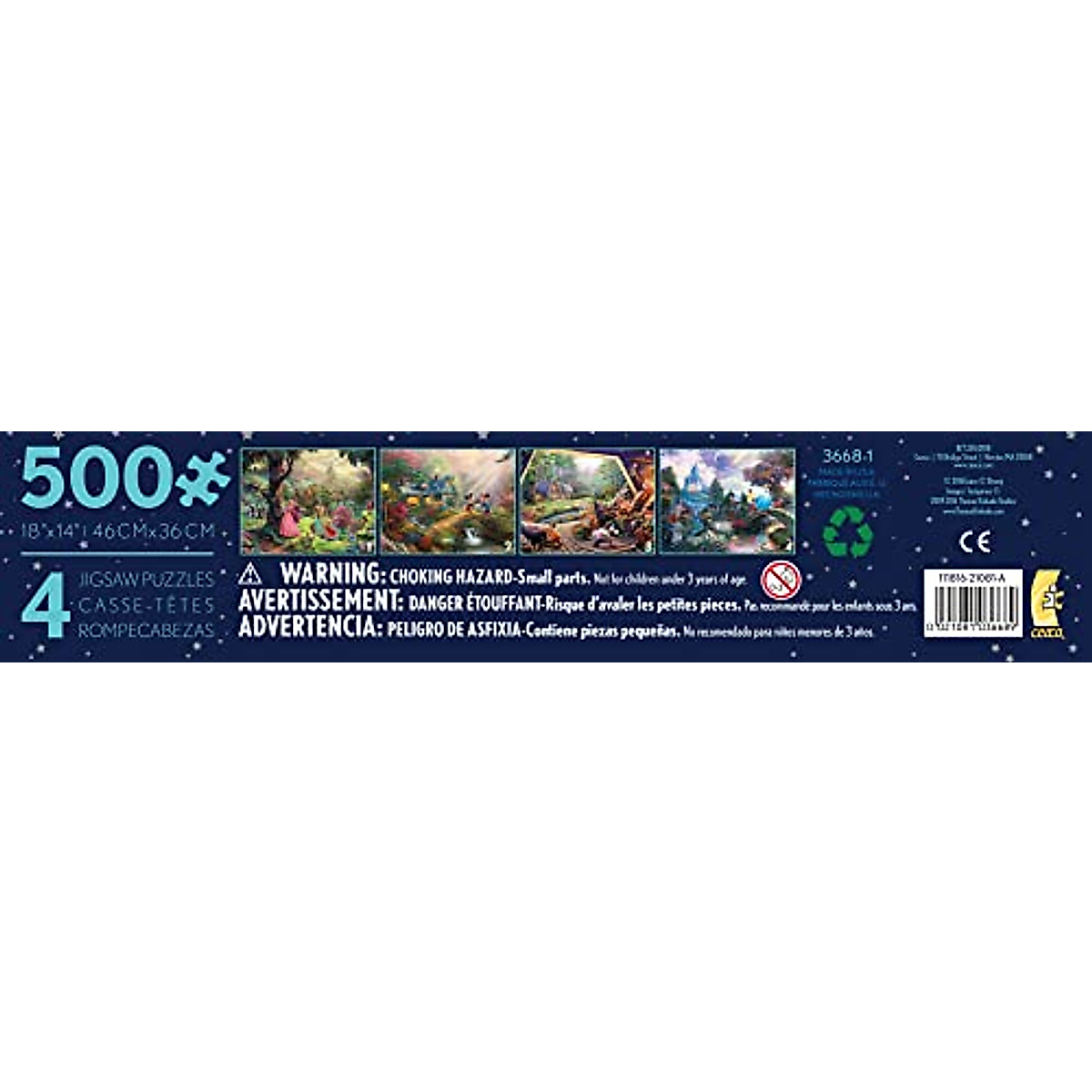 Ceaco - 4 in 1 Multipack - Thomas Kinkade - Disney Dreams Collection - Sleeping Beauty, Mickey & Minnie Mouse, Snow White & Seven Dwarfs, and Cinderella - (4) 500 Pieces Jigsaw Puzzles