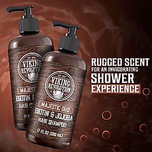 Viking Revolution Majestic Oud Mens Shampoo and Conditioner Set with Biotin and Jojoba Oil - Natural Hair Shampoo and Hair Conditioner for Men with Vitamin B5 - Mens Shampoo for Thinning Hair (17Oz)