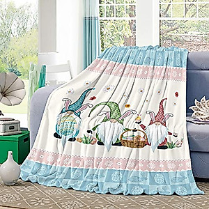 Happy Easter Lovely Gnomes Throw Blanket, Lightweight Cozy Warm Throws Cute Bunny Eggs Buffalo Plaid, Super Soft Fuzzy Plush TV Blankets for Living Room Bedroom Bed Couch Chair