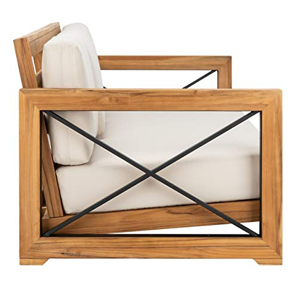 Safavieh CPT1010A Couture Curacao Brazilian Teak Outdoor 3-Seat Patio Sofa, Natural/White