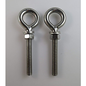 US Stainless 2 Pieces Stainless Steel 316 M12 Eye Bolt 12mm x 80mm (1/2" x 3 3/16") Marine Grade Pitch of 1.75