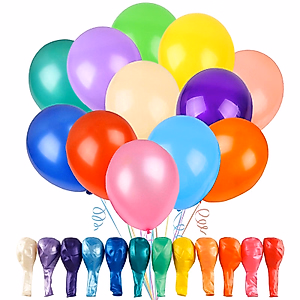 RUBFAC 120 Balloons Assorted Color 12 Inches Rainbow Latex Balloons, 12 Bright Color Party Balloons for Birthday Baby Shower Wedding Party Supplies Arch Garland Decoration