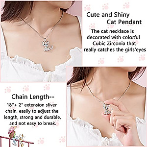 Lanqueen Kitty Cat Pendant Necklace Jewelry for Girls Cat Gifts for Cat Lover Niece Daughter Granddaughter Loved Necklace 18+2.3 inch Chain,Color